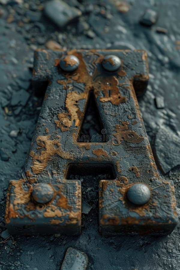 A Distressed Metal Letter with Rivets, Potentially from an Old Sign or ...