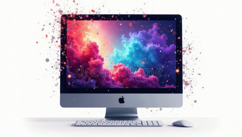 Distressed Old Computer Screen Display with Glitch Art on White ...