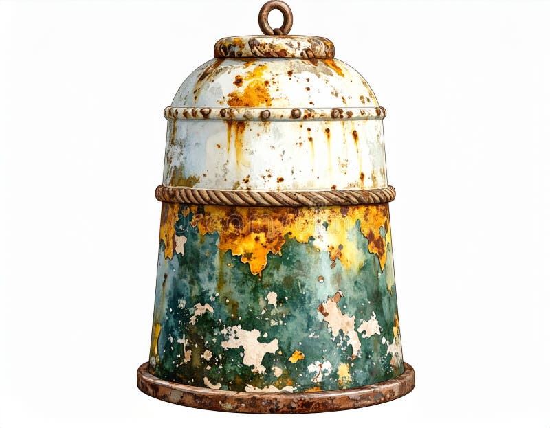 Distressed Old Metal Bell with Rust and Rope Detailing on White ...