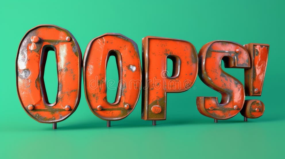 Distressed Orange "Oops!" 3D Text with Metallic Texture on Green ...