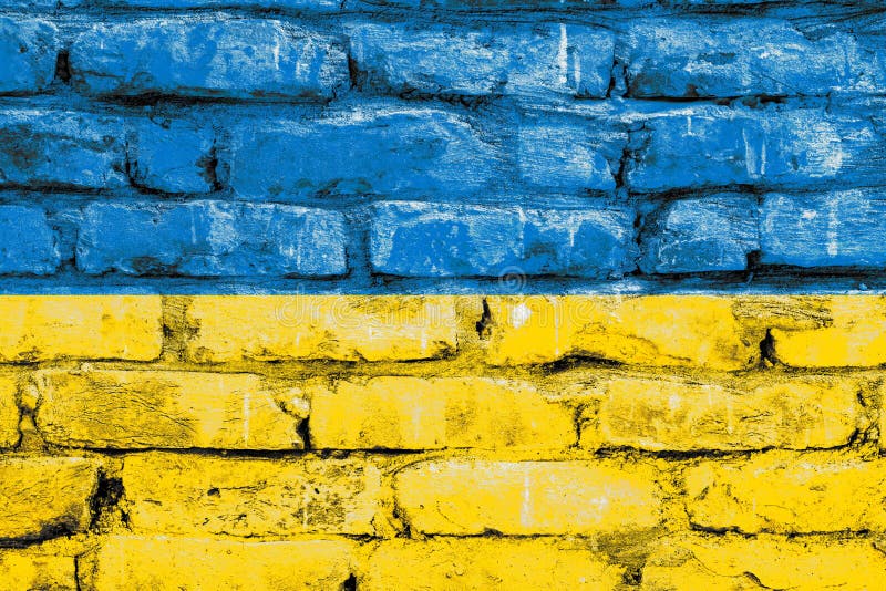 Distressed Painted Ukrainian Flag on a Brick Structural Old Concrete ...