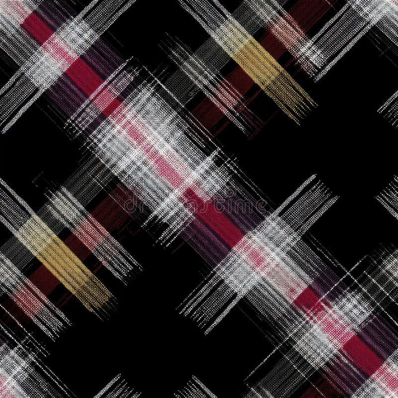 Distressed Plaid Textile Pattern in Red, Yellow, and White on Black ...