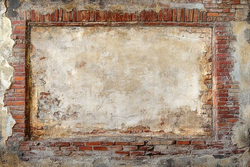 Distressed Rectangular Brick Frame with Weathered Plaster Texture ...