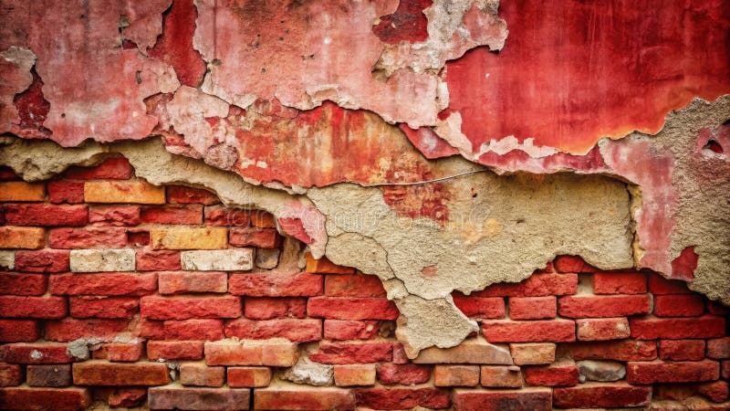 Distressed Red Brick Wall with Flaking Plaster Texture. Generative AI ...