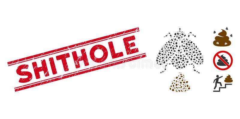 Distress Shithole Line Stamp with Collage Fly Shit Icon Stock ...