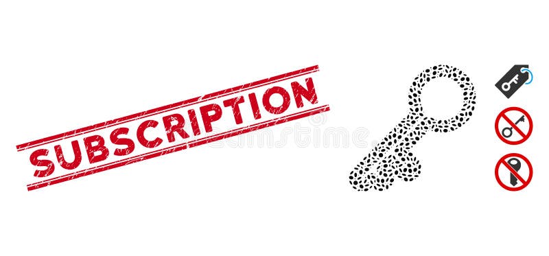 Scratched Subscription Line Seal with Collage Key Icon Stock ...