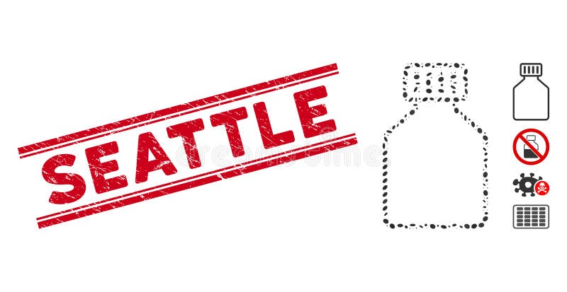 Textured Seattle Line Seal with Collage Phial Icon Stock Illustration ...