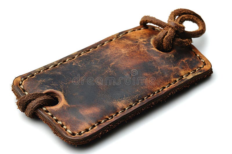Distressed Rustic Brown Leather Tag, Rope Knot, Stitched Edges ...