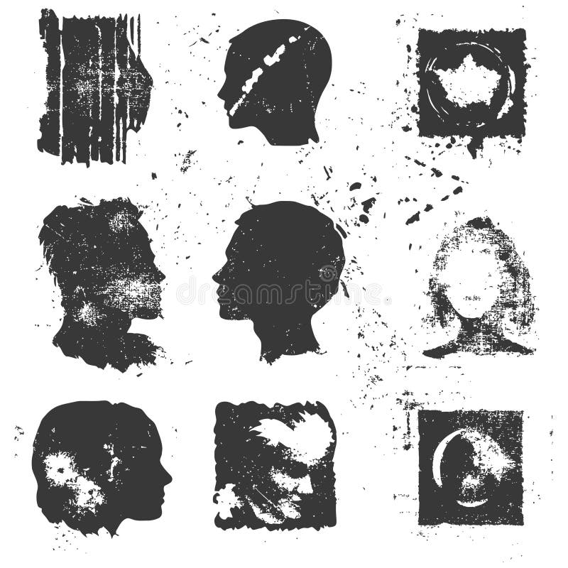 Distressed Silhouettes of Human Profiles and Abstract Shapes Stock ...