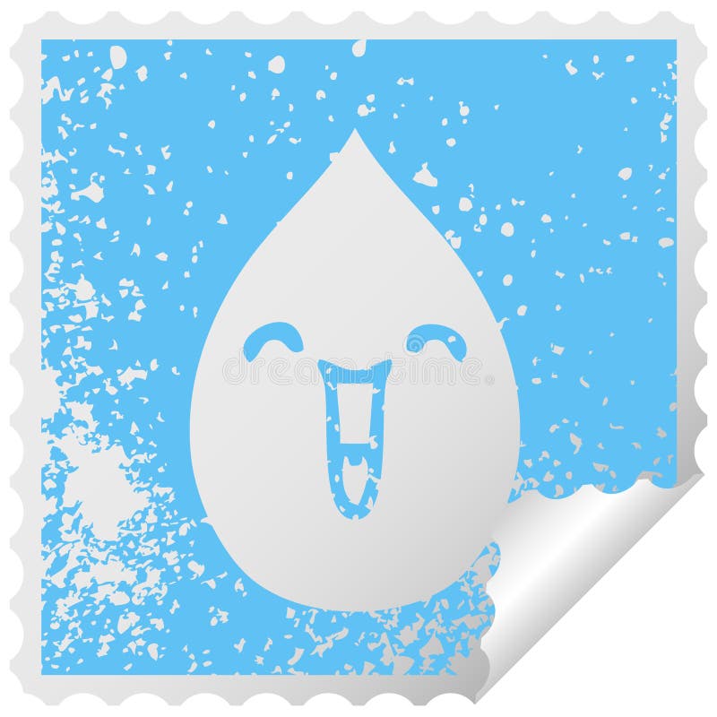 Distressed Square Peeling Sticker Quirky Symbol Emotional Rain Drop ...