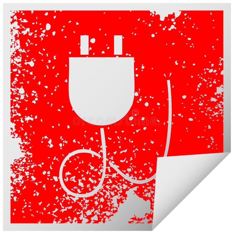 Distressed Square Peeling Sticker Symbol of a Electrical Plug Stock ...