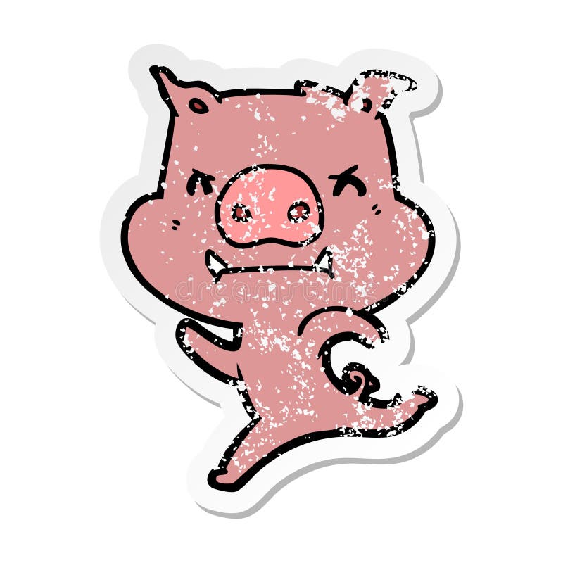 Distressed Sticker of a Angry Cartoon Pig Charging Stock Vector ...