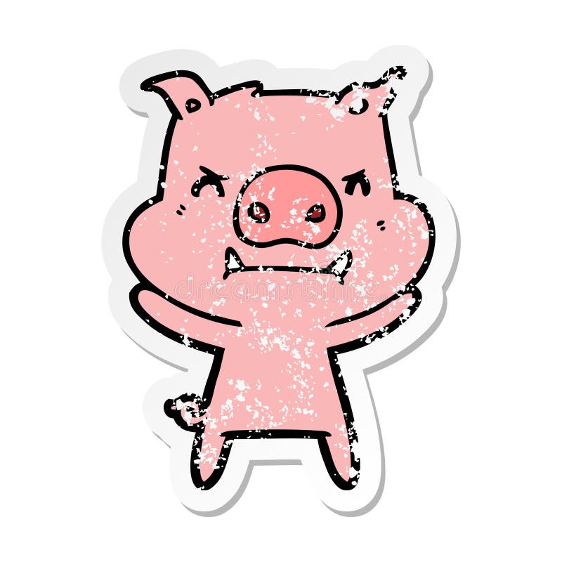 Distressed Sticker of a Angry Cartoon Pig Stock Vector - Illustration ...