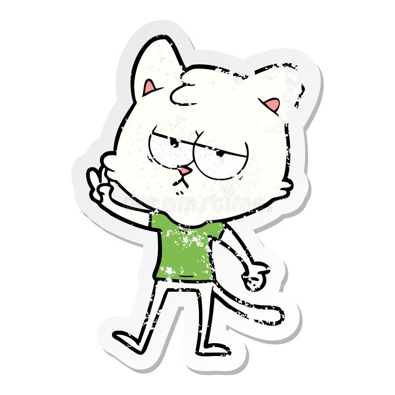 Distressed Sticker of a Bored Cartoon Cat Stock Vector - Illustration ...