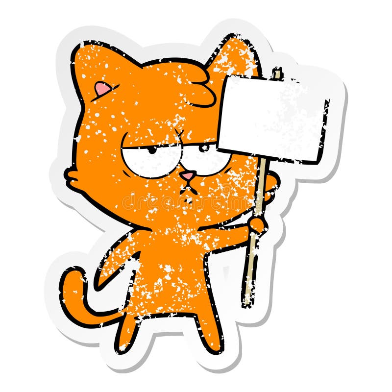 Distressed Sticker of a Bored Cartoon Cat with Sign Post Stock Vector ...