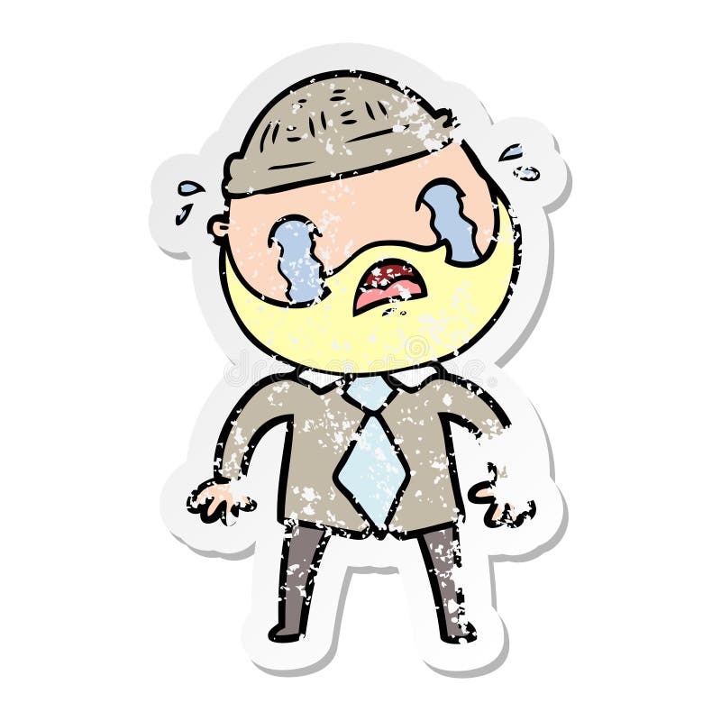 Distressed Sticker of a Cartoon Bearded Man Crying Stock Vector ...