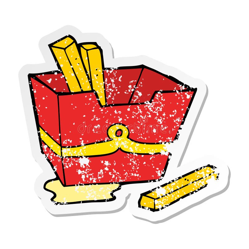 Distressed Sticker of a Cartoon Box of Fries Stock Vector ...