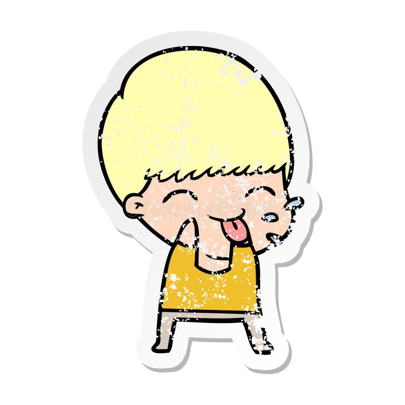 Distressed Sticker of a Cartoon Boy Blowing Raspberry Stock Vector ...
