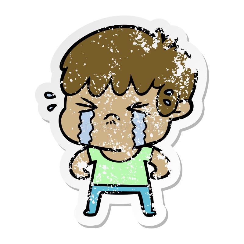 Distressed Sticker of a Cartoon Boy Crying Stock Vector - Illustration ...