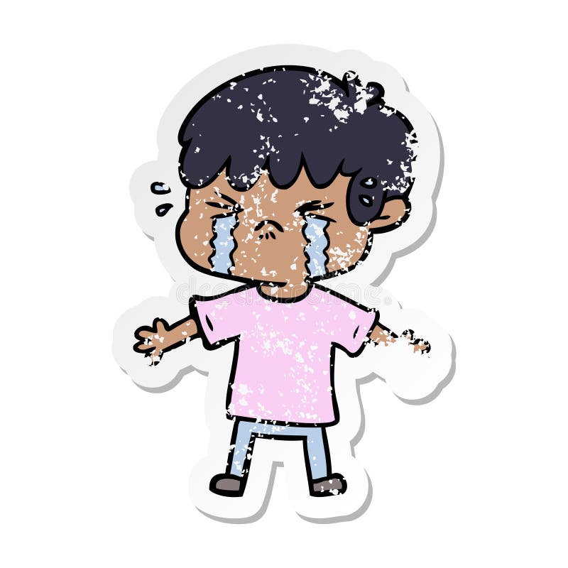 Distressed Sticker of a Cartoon Boy Crying Stock Vector - Illustration ...