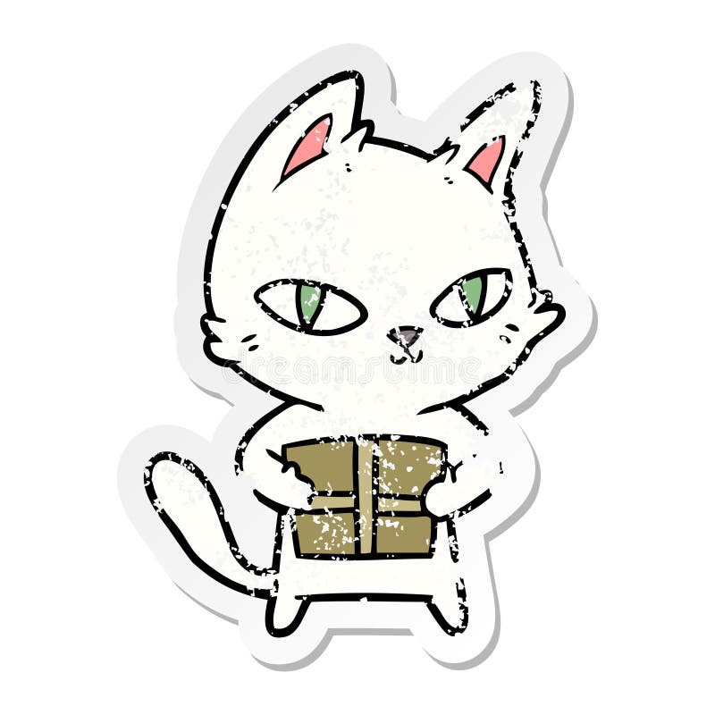 Distressed Sticker of a Cartoon Cat Holding Parcel Stock Vector ...