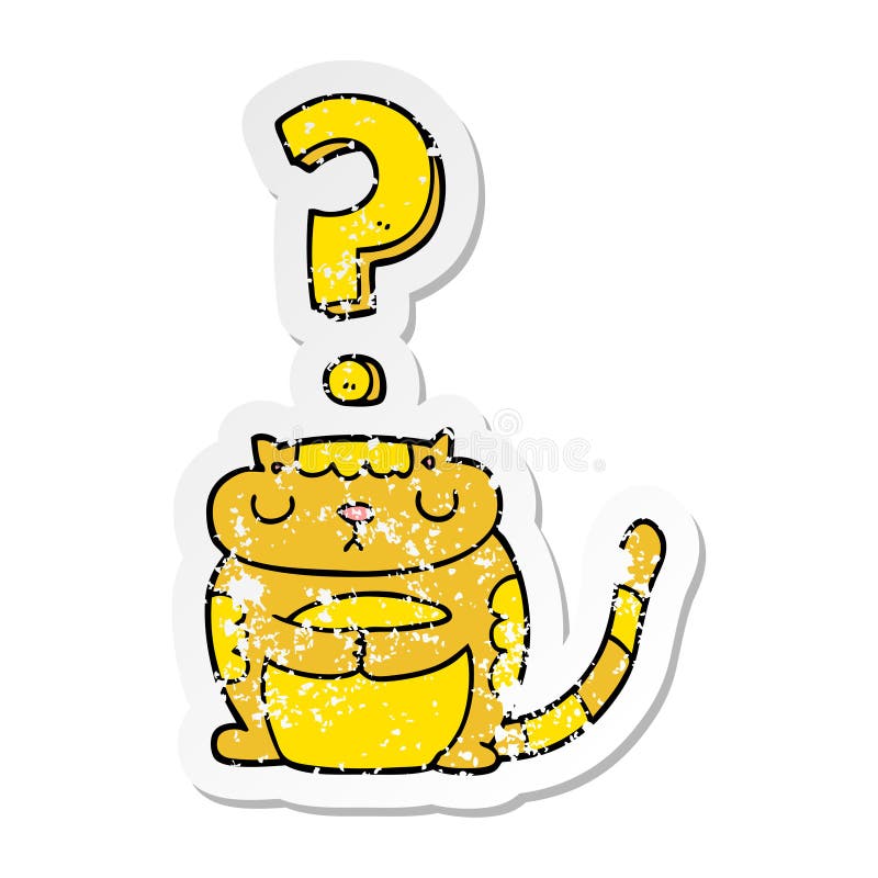Distressed Sticker of a Cartoon Cat with Question Mark Stock Vector ...