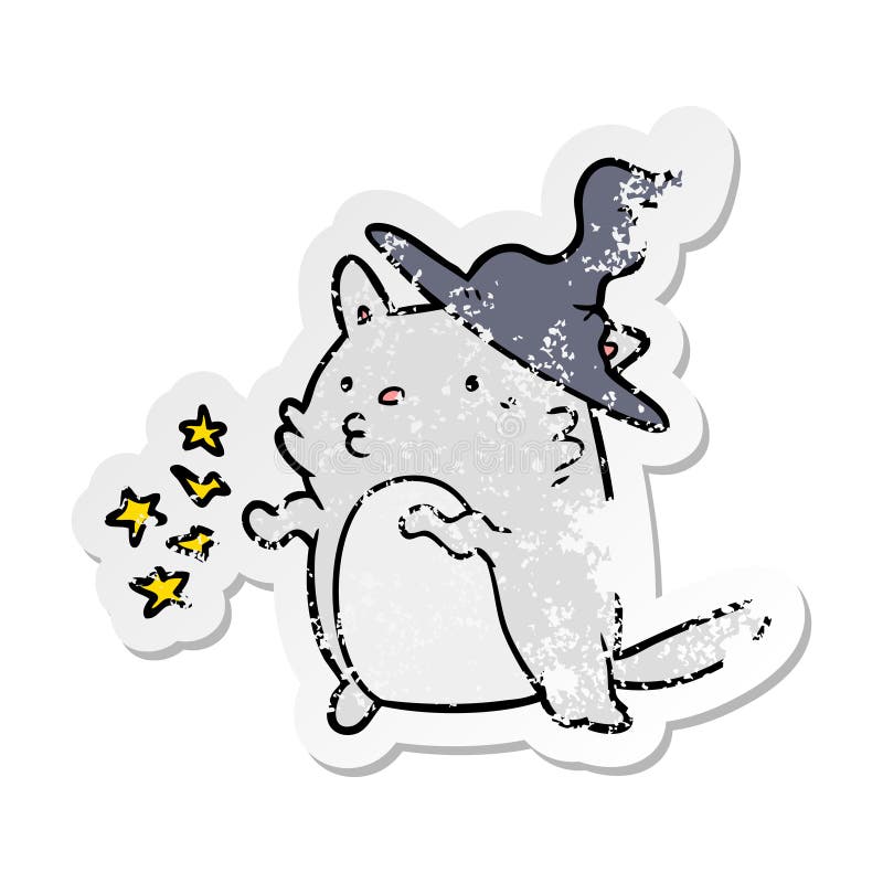 Distressed Sticker of a Cartoon Cat Wizard Stock Vector - Illustration ...