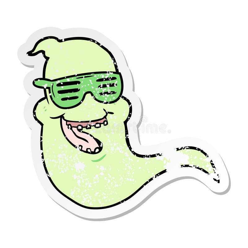 Distressed Sticker of a Cartoon Cool Spooky Ghost Stock Vector ...
