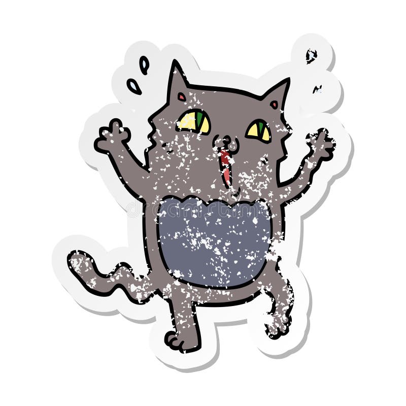 Distressed Sticker of a Cartoon Crazy Excited Cat Stock Vector ...
