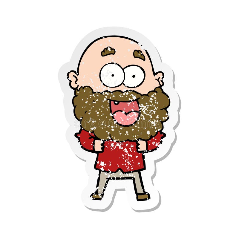Distressed Sticker of a Cartoon Crazy Happy Man with Beard Stock Vector ...