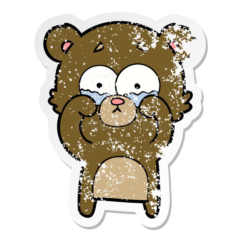 Distressed Sticker of a Cartoon Crying Bear Rubbing Eyes Stock Vector ...