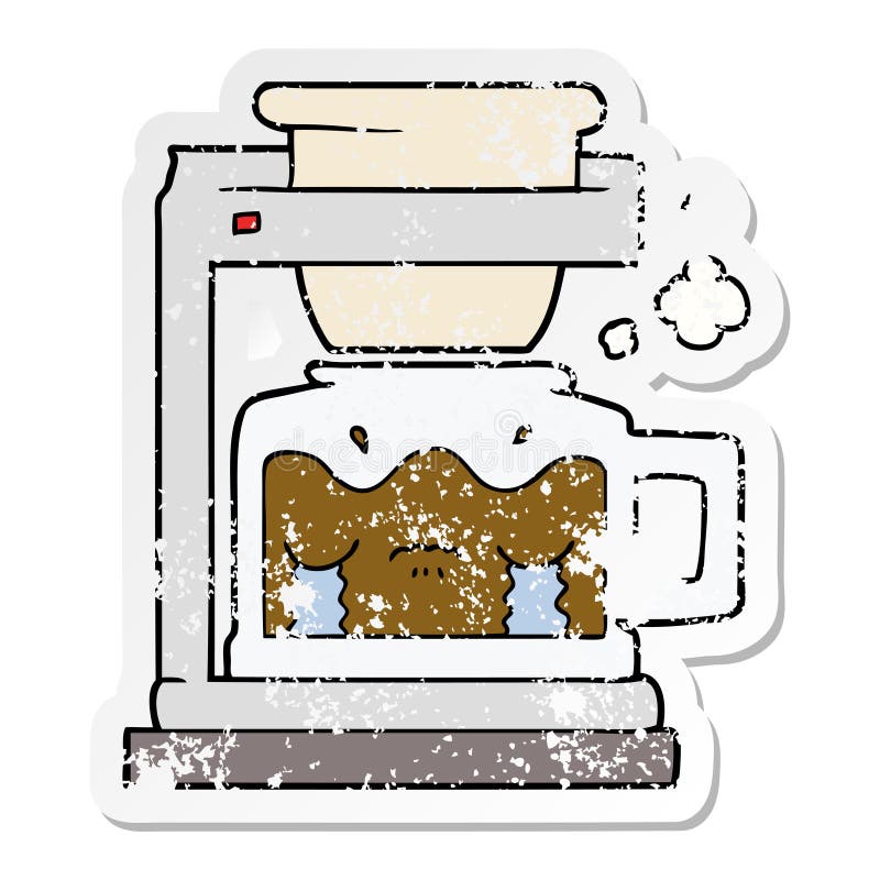 Distressed Sticker of a Cartoon Crying Filter Coffee Machine Stock ...
