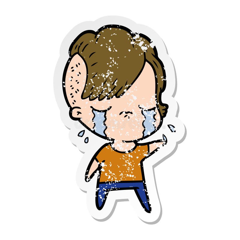 Distressed Sticker of a Cartoon Crying Girl Stock Vector - Illustration ...