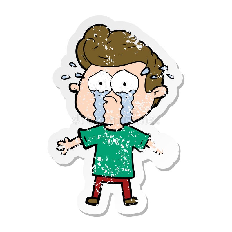 Distressed Sticker of a Cartoon Crying Man Stock Vector - Illustration ...