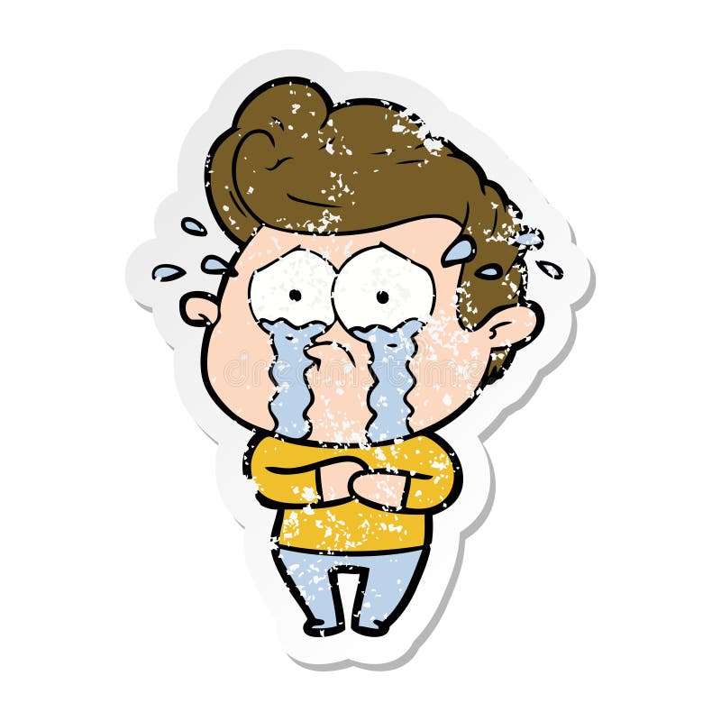 Distressed Sticker of a Cartoon Crying Man Stock Vector - Illustration ...