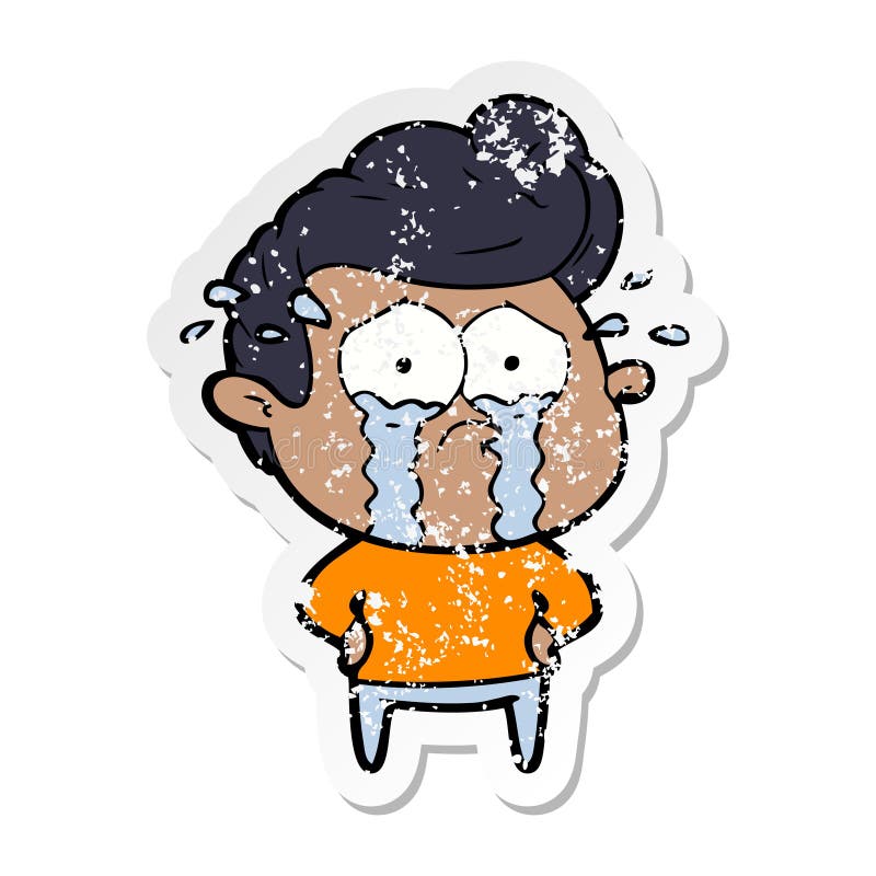 Distressed Sticker of a Cartoon Crying Man Stock Vector - Illustration ...