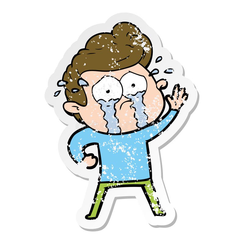 Distressed Sticker of a Cartoon Crying Man Waving Stock Vector ...