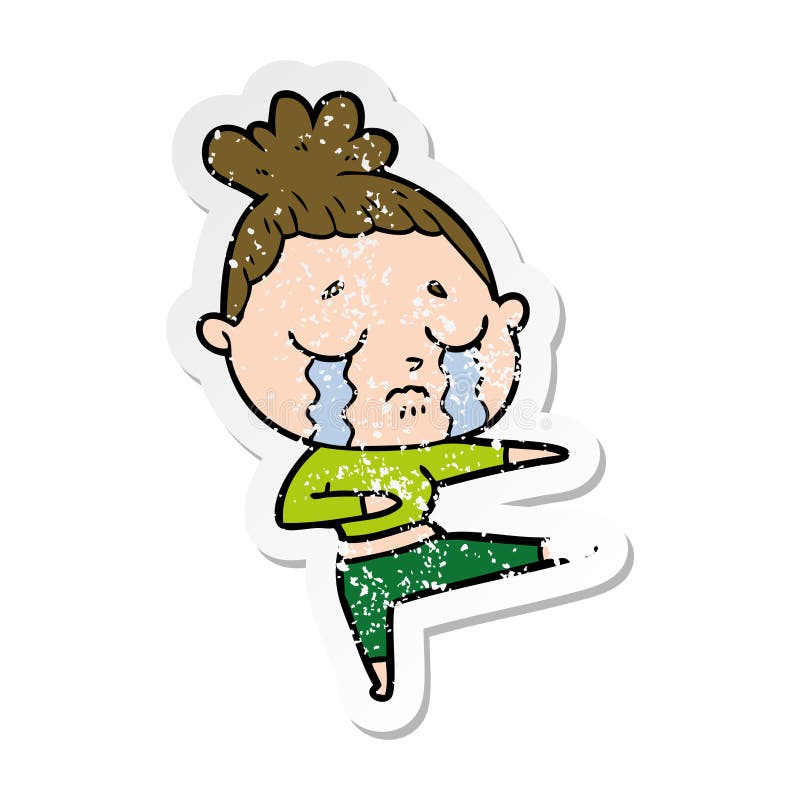 Distressed Sticker of a Cartoon Crying Woman Dancing Stock Vector ...