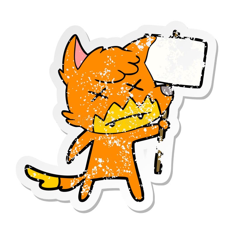 Distressed Sticker of a Cartoon Dead Fox with Protest Sign Stock Vector ...