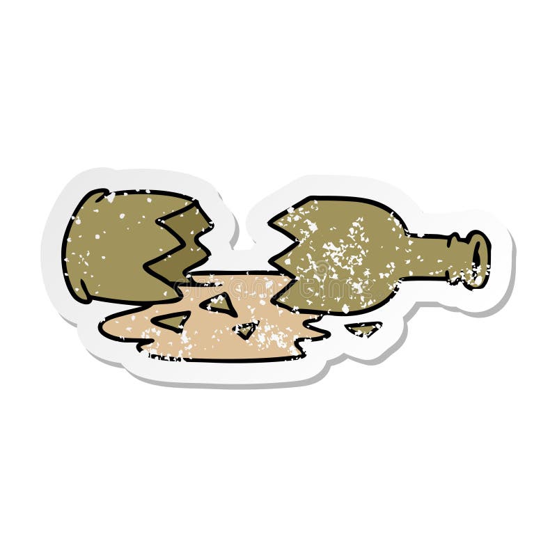 Distressed Sticker Cartoon Doodle of a Broken Bottle Stock Vector ...
