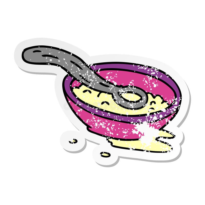 Sticker Decal Cartoon Food Cereal Bowl Breakfast Health Free Hand Drawn ...