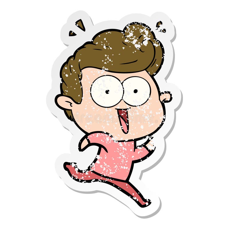 Distressed Sticker of a Cartoon Excited Man Stock Vector - Illustration ...