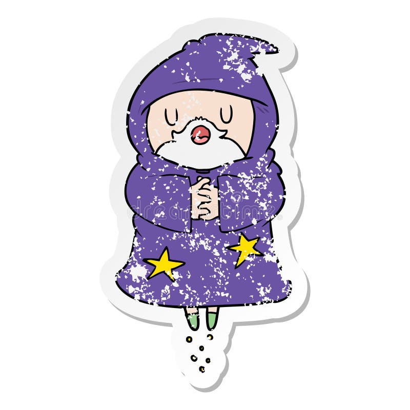 Distressed Sticker of a Cartoon Floating Wizard Stock Vector ...