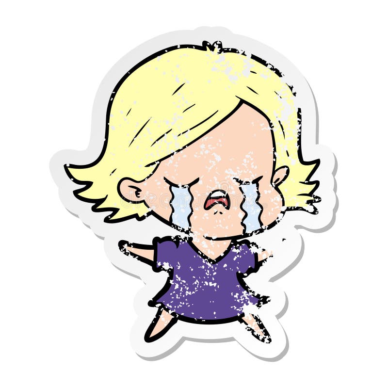 Distressed Sticker of a Cartoon Girl Crying Stock Vector - Illustration ...