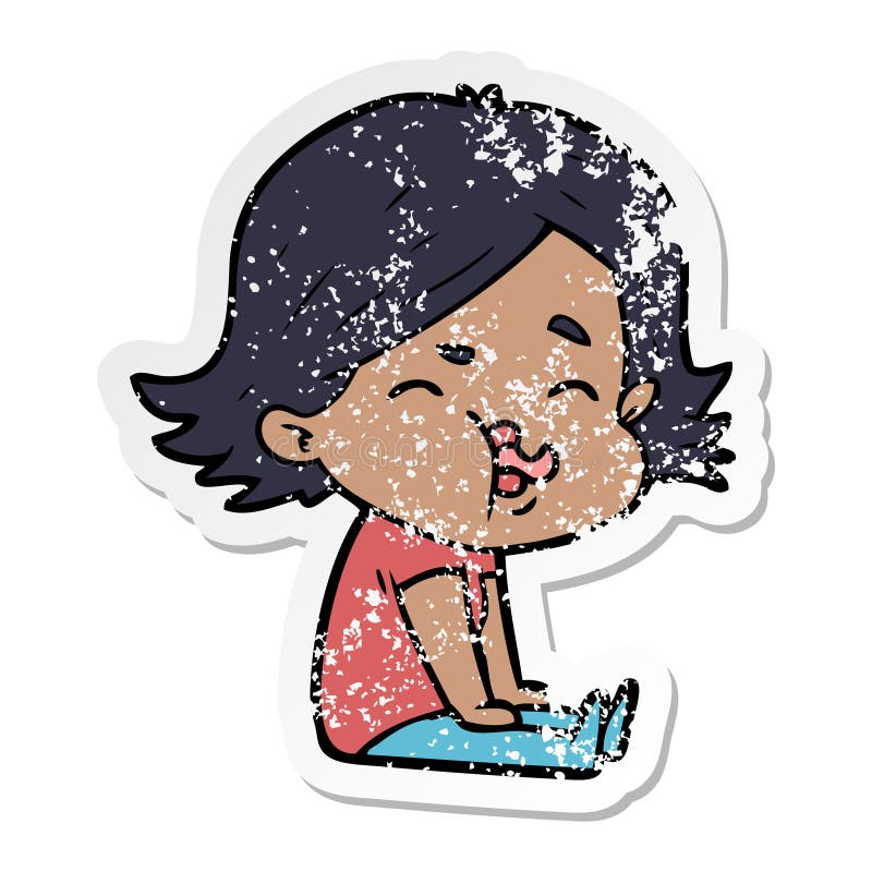 Distressed Sticker of a Cartoon Girl Pulling Face Stock Vector ...