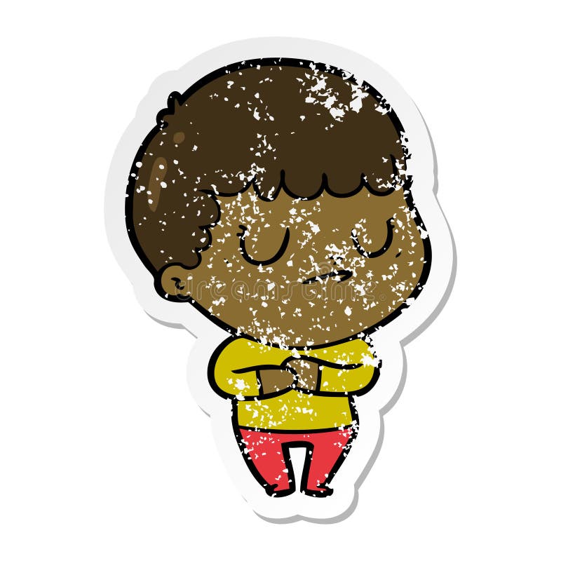 Distressed Sticker of a Cartoon Grumpy Boy Stock Vector - Illustration ...