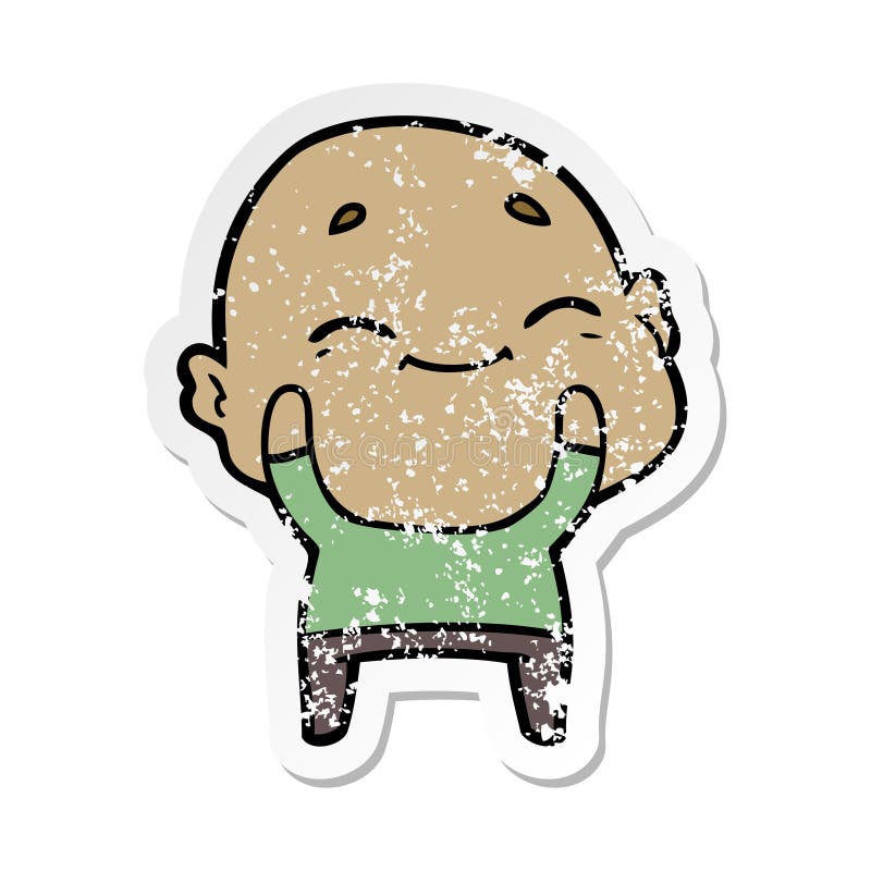 Distressed Sticker of a Cartoon Happy Bald Man Stock Vector ...