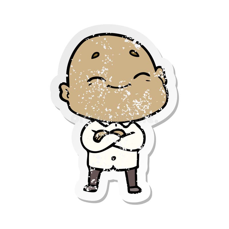 Distressed Sticker of a Cartoon Happy Bald Man Stock Vector ...