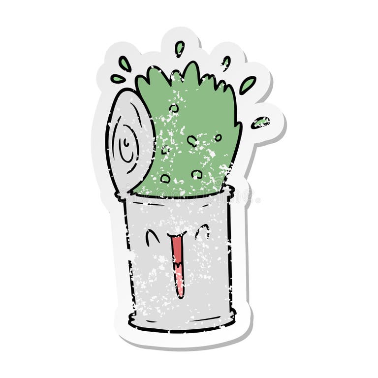 Distressed Sticker of a Cartoon Happy Exploding Soup Can Stock Vector ...