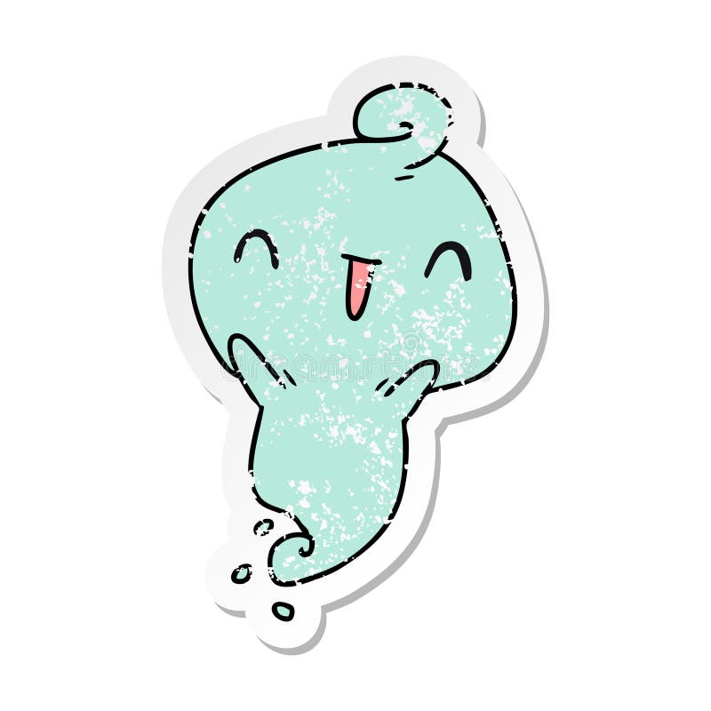 Distressed Sticker Cartoon Kawaii Cute Dead Ghost Stock Vector ...